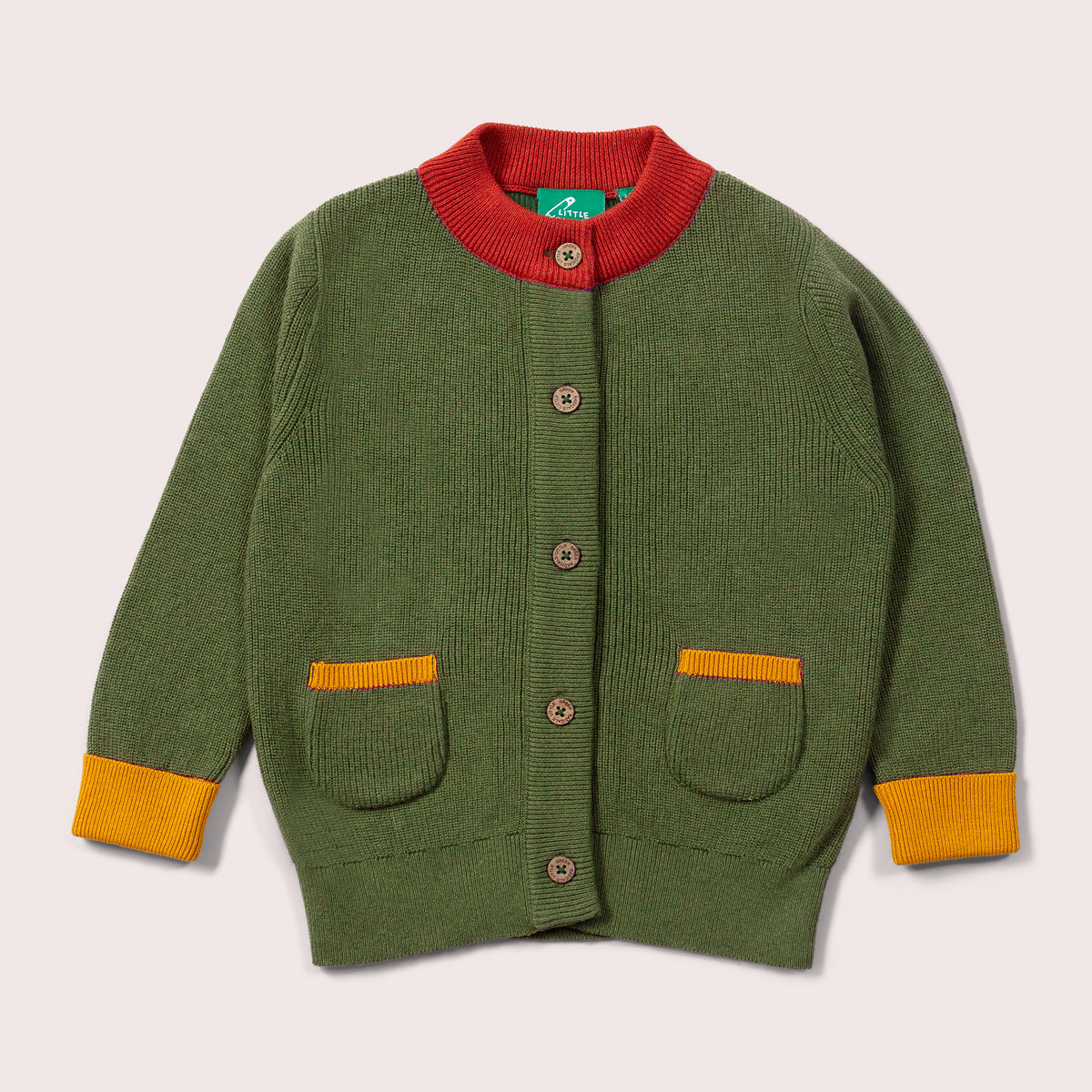 From One To Another Elm Green Colour Block Knitted Cardigan – Little ...